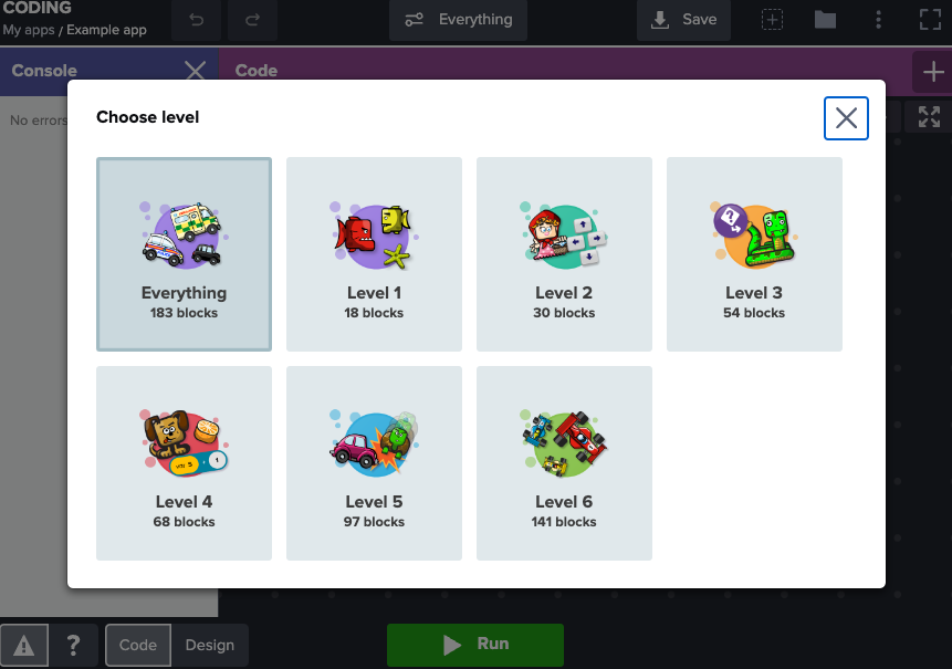 A closer look at Block Coding and the Create 'free coding' area ...